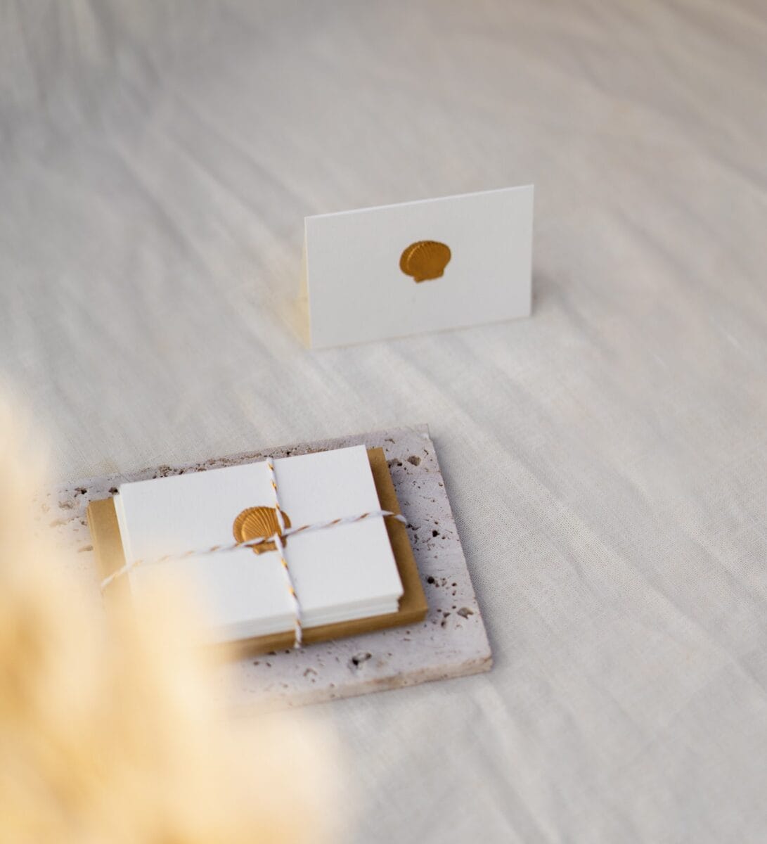 Mini wenskaarten met gouden schelp (set) - Nore Living